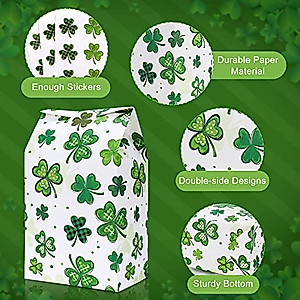 AnyDesign 36Pcs St. Patrick's Day Paper Party Favor Bags Lucky Shamrock Goodie Candy Treat Bags with Stickers Irish Style Gift Party Favor Bags for Cookie Snack Present Wrapping Supplies