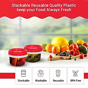 [Red - 12 Pk] Airtight Deli Containers with Lids Twist Lock Top Clear Food Storage for Meal Prep Snacks, and Leftovers Freezer and Microwave Safe Stackable Leak-Resistant,and Portable (4 Ounce)
