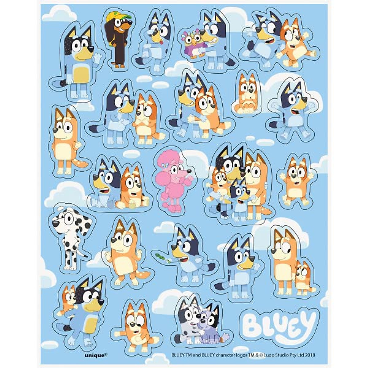 Esave Bluey Birthday Party Supplies Favor Bundle Pack includes 8 Plastic Loot Bags, 8 Bluey Sticker Sheets with 184 Stickers and 1 Dinosaur Sticker Sheet