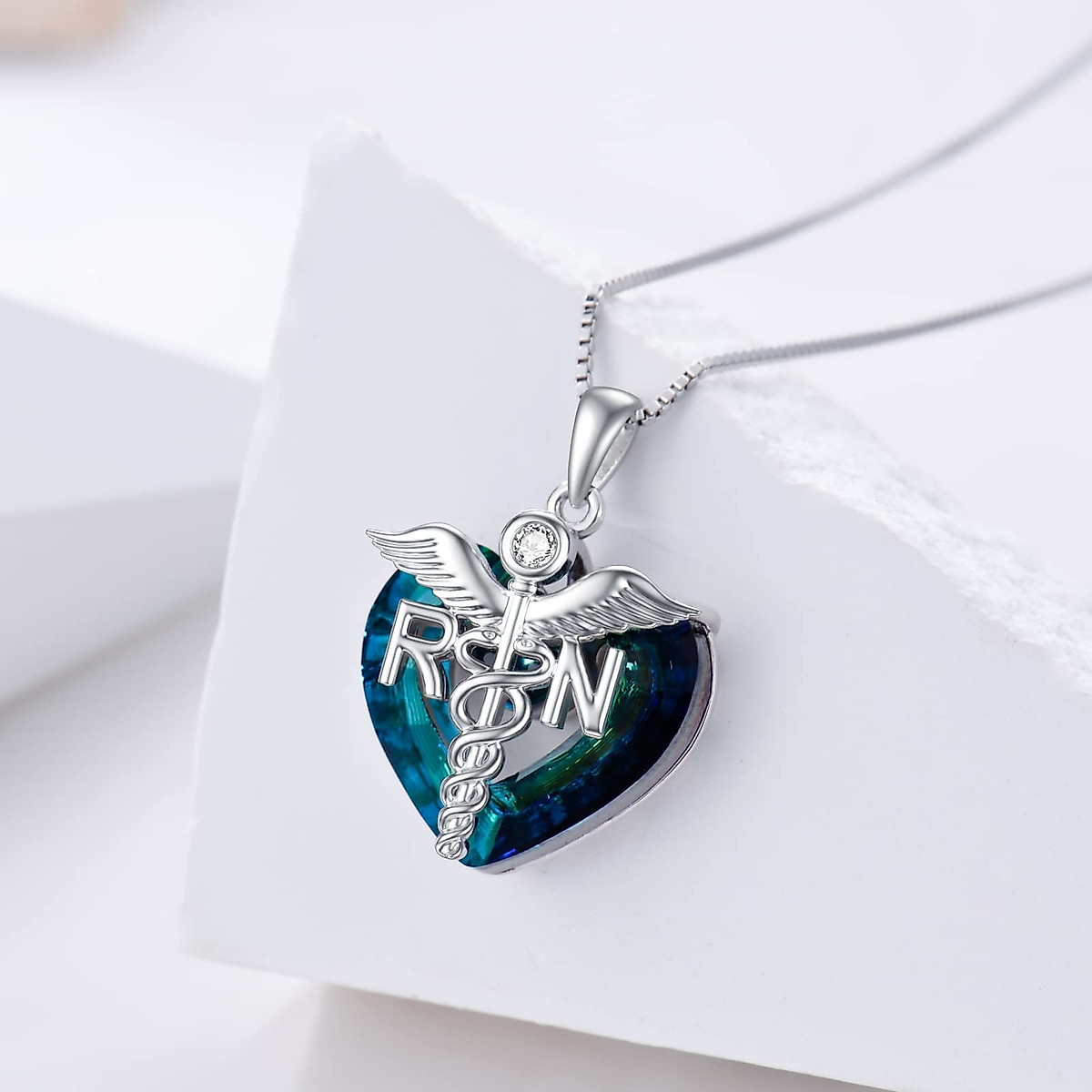 Seiyang RN Pendant 925 Sterling Silver RN Graduation Gifts for Nurse 2023 with Crystal Caduceus RN Necklace Nurse's Day Jewelry Gift for Women