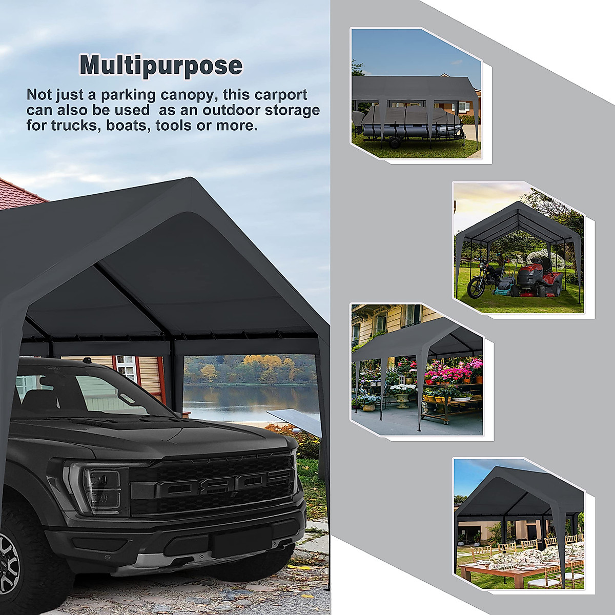 NOWENSOL Carport 12x20ft Car Port Garage Canopy Heavy Duty Car Tent Without Sidewalls & Doors, All Season and Portable Garage for Boat, Wedding Party, Outdoor Camping, Commercial, UV Resistant