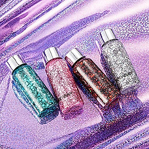 GL-Turelifes Mermaid Sequins Chunky Glitter Liquid Eyeshadow Glitter Body Gel Festival Glitter Cosmetic Face Hair Nails Makeup Long Lasting Sparkling 30g (#09 White)