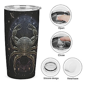 BEOIIBIRD Cancer Zodiac Tumbler Gifts, 20oz Glaze Stainless Steel with Lid and Straw Water Bottles Insulated Coffee Mug, Beverage Cup for Teen Women Men in Home Office Car Travel