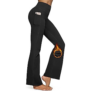 G4Free Fleece Lined Bootcut Yoga Pants with Pockets for Women Thermal Warm Flared Leggings Stretchy Soft Fleece(Black,M)