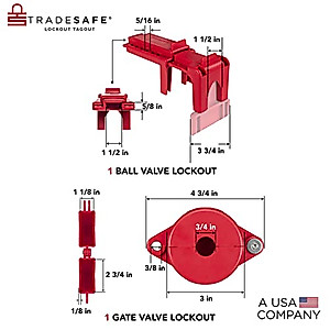 TRADESAFE Professional Lockout Tagout Kit - Loto Locks, Gate Valve Lock, Ball Valve Lockout, Circuit Breaker Locks, Hasps, Plug Lock, Cable Lockout, Tag Out Tags and Ties Set (1 Key Per Lock) Red