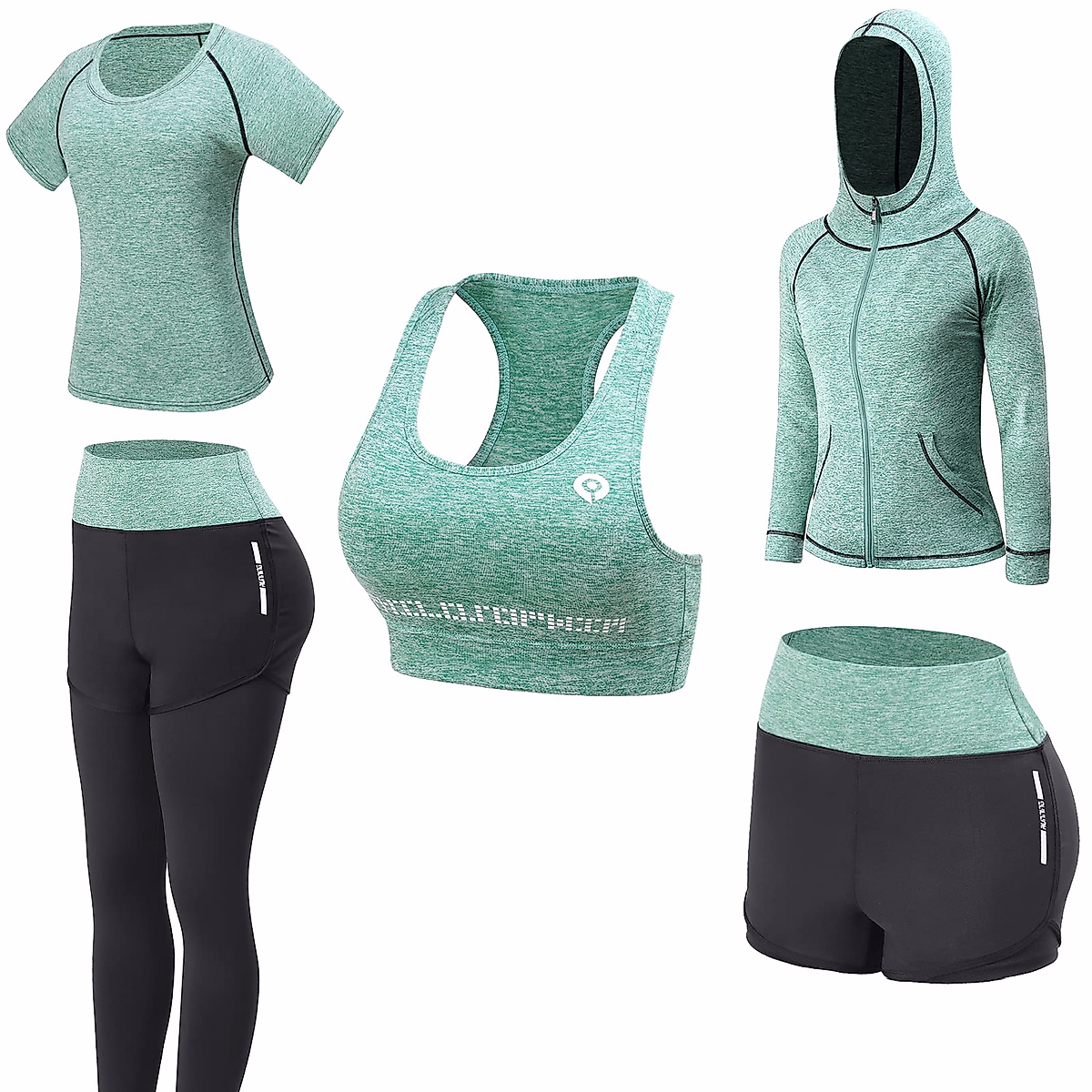 JULY'S SONG Workout Set for Women 5 PCS Matching Set Exercise Clothes Yoga Running Outfits