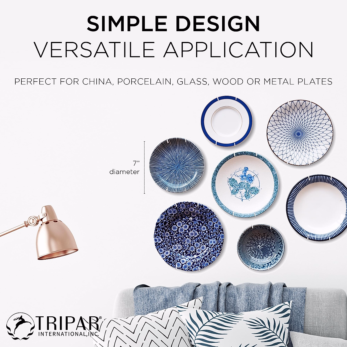 TRIPAR 5-7.5-Inch White Vinyl Plate Wire Wall Plate Hanger