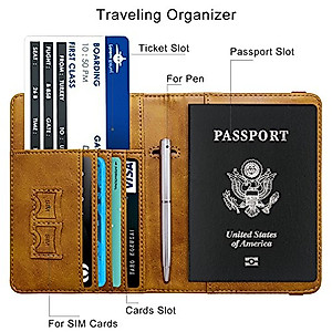 WALNEW RFID Passport Holder Cover Wallet for Women Men, PU Leather Card Holder Passport Case Travel Essentials for Family Vacation, Brown