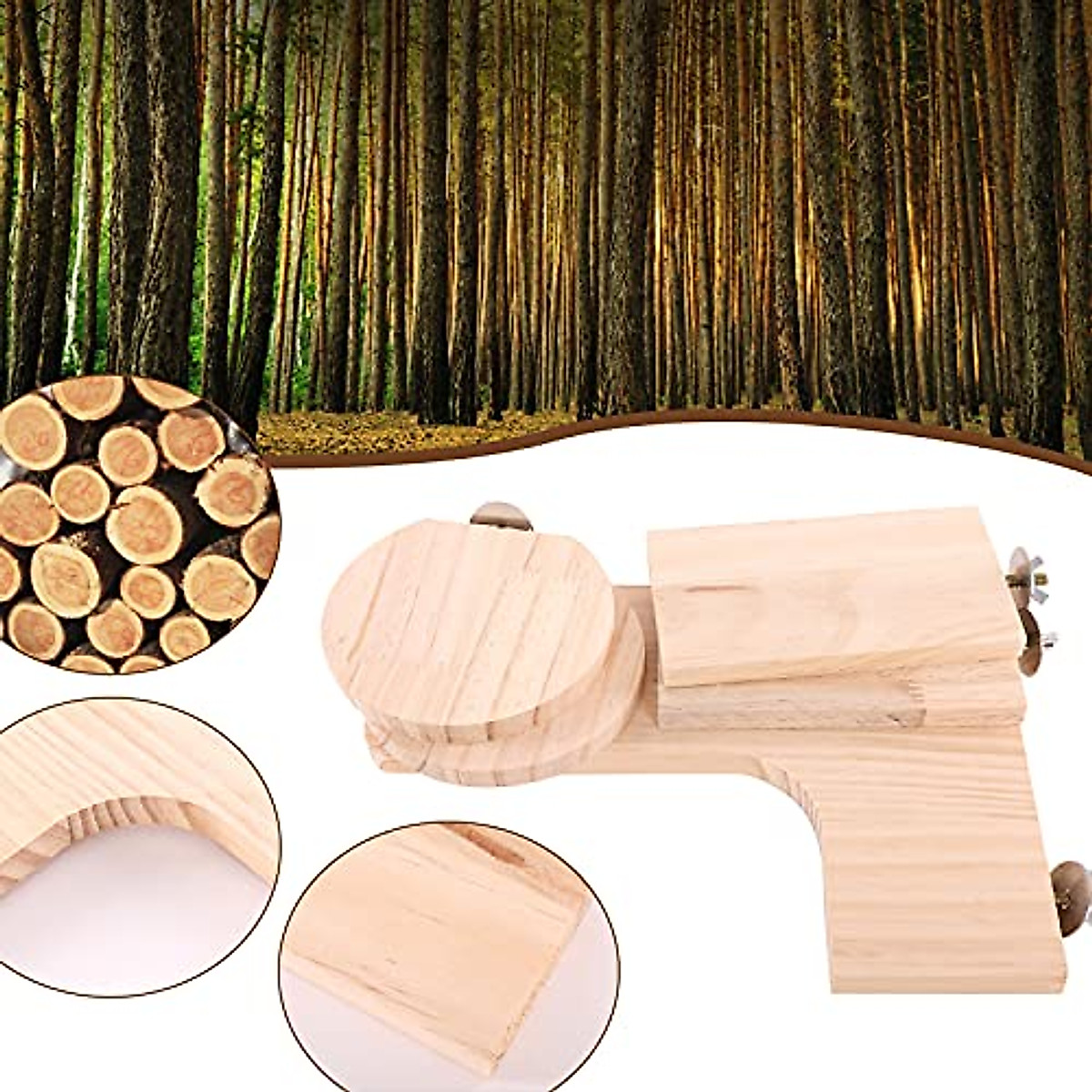 ROZKITCH 5 PCS Hamster Platform, Squirrel Gerbil Chinchilla Dwarf L-Shaped Pedal Natural Wood Activity Playground, Parrot Round Standing Board*2, Bird Perch Cage Toy*2, Play Gym Tray Cage Accessories