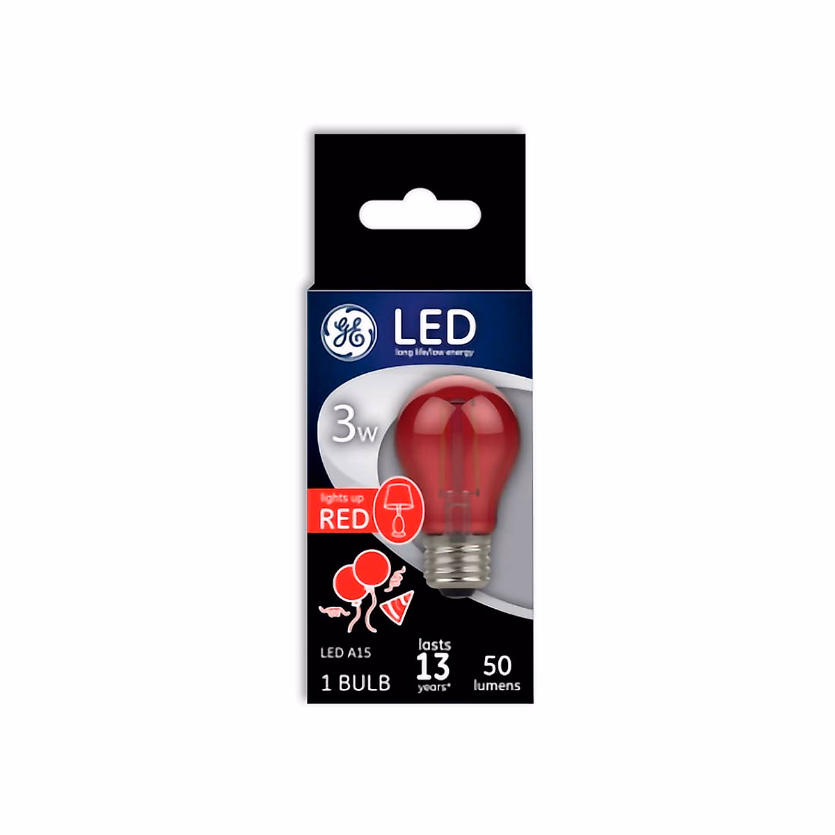 GE Lighting 93116635 LED Party Light Bulb, A15, Red, Soft White, 100 Lumens, 3-Watt - Quantity 1