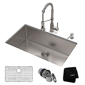 KRAUS 30-inch 16 Gauge Standart PRO Kitchen Sink Combo Set with Bolden 18-inch Kitchen Faucet and Soap Dispenser, Stainless Steel KHU100-30-1610-53SS
