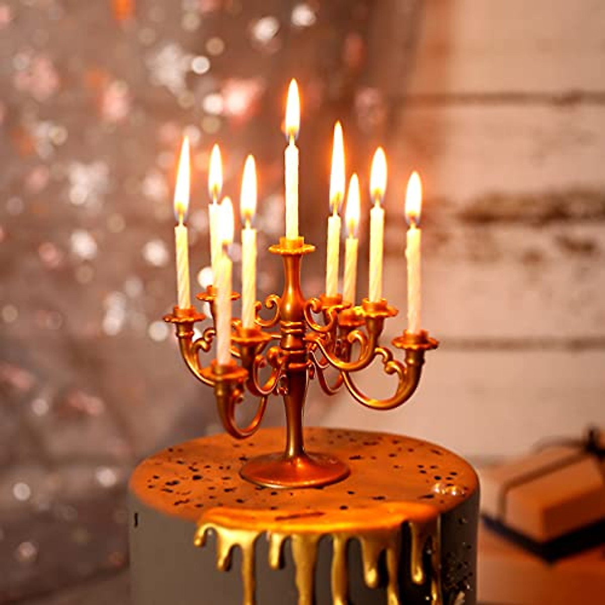 Generic 2pcs Candelabra Birthday Candles Golden Cake Candle Holders Gorgeous Wedding Cupcake Decor Unique Cake Picks 9R5151BP6DDH17J 10X10X18cm