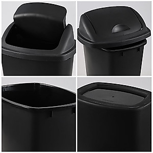 Fiazony 6 Gallon Plastic Kitchen Garbage Can Swing Top, Black Plastic Waste Bin with Swing Lid, 4 Pack
