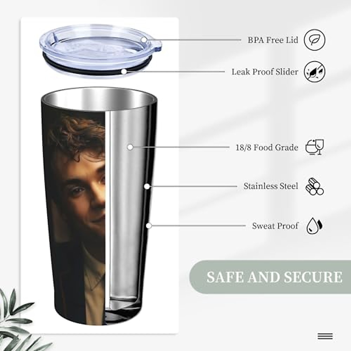 OAEWRE Benjamin Actors Wadsworth Stainless Steel Mug Insulated Tumbler Coffee Mugs with Lids and Straw Double Wall Vacuum Cup 20oz