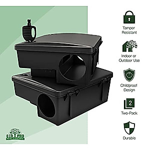 Rat Bait Stations - 2 Pack, Weather and Tamper-Resistant for Indoor & Outdoor Rodent Control, Refillable w/ 2 Locks and Key, Cruelty-Free Alternative to Rat & Mouse Traps - Safe for Kids and Pets!
