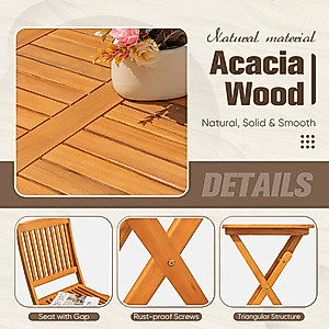 Flamaker Patio Set 3 Piece Acacia Wood Folding Bistro Set Outdoor Square Table and Chairs Balcony Furniture for Porch, Lawn, Backyard (Natural)