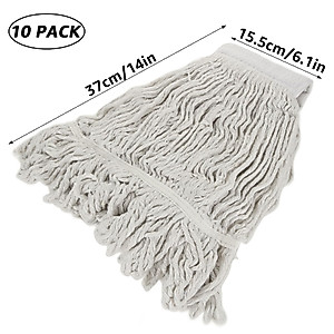 10Pcs Commercial String Mop Head, Loop-End Mop Head Replacement, Heavy Duty Mop Head Refills, Cotton Looped End Wet Cleaning Mop Refill for Floor Cleaning, Home, Industrial and Commercial Use (White)