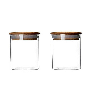 Glass Food Storage Jar Set of 2 (8 oz) BPA Free Clear Glass Canister with Airtight Seal Bamboo Lid Bulk Food Storage Containers for Cereal Tea Coffee Spice Sugar Cookies Nuts Candy