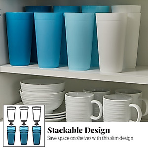 US Acrylic Newport 32 ounce Unbreakable Plastic Stackable Iced-Tea Tumblers in Blue Sky | Set of 12 Drinking Cups | Reusable, BPA-free, Made in the USA, Top-rack Dishwasher and Microwave Safe