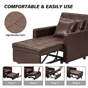 Convertible Sofa Bed, Sleeper Sofa with Adjustable Backrest, Armchair, Sofa, Bed, 3 in 1 Sleeper Chair, Single One, Brown