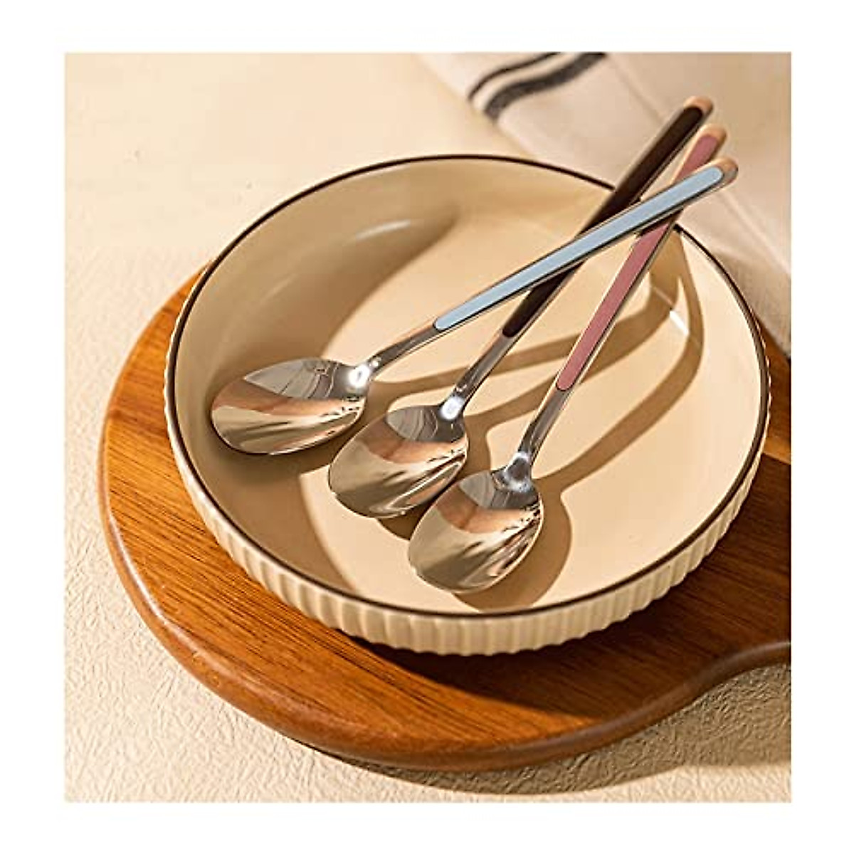 Spoons Soup Spoon Stainless Steel Spoon Household Soup Spoon Long Handle Rice Spoon Durable Delicate Bright Spoon Teaspoon (Color : Bigblue Mug)