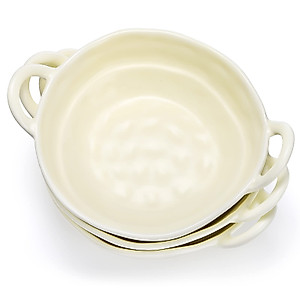 SOUJOY Set of 6 Soup Bowl, 20oz Ceramic Cereal Bowls with Handles, Irregular Shape Individual Salad Bowl for Soup, Pasta, Ice Cream, Fruits, Dessert, Appetizer, Rice, Matte Glazed