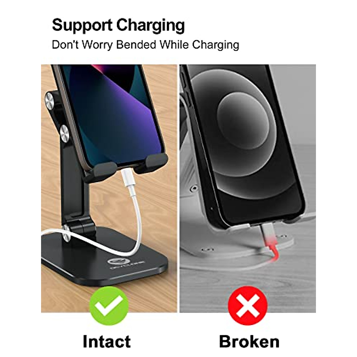 OCYCLONE Cell Phone Stand, iPad Stand, Adjustable Height and Angle Phone Stand for Desk, Foldable Phone Holder, Taller iPhone Stand Compatible for 4-11 Inch All Mobile Phone/iPad/Tablet - Black