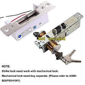 UHPPOTE ANSI Standard Heavy Duty Stainless Steel Finish Electric Strike Door Lock for Access Control Cylindrical Locksets - Input Voltage 24VDC