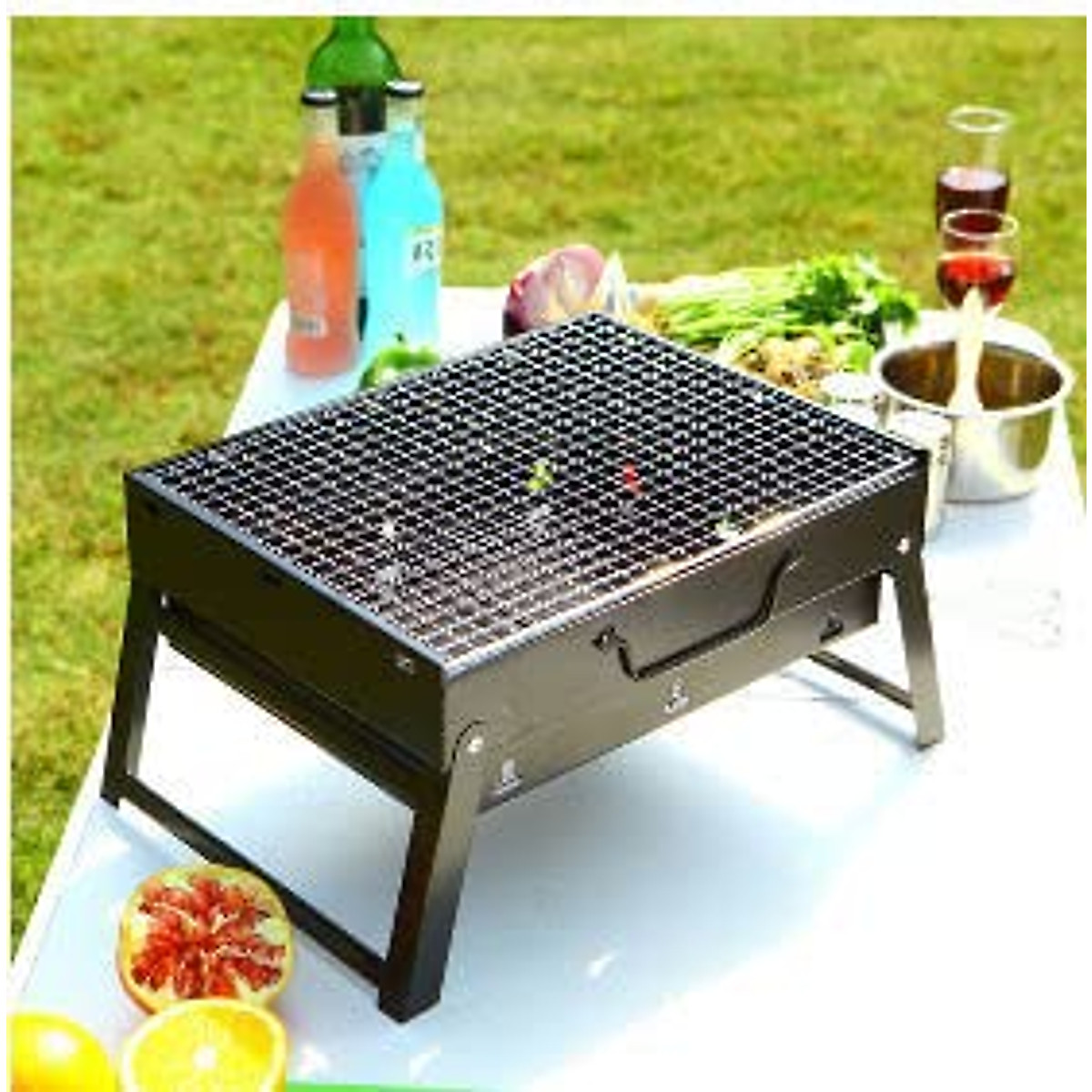 Portable BBQ Barbecue Large Folding Grill Charcoal Stove Camping Garden Outdoor with BBQ Grill with Grill Accessories Set