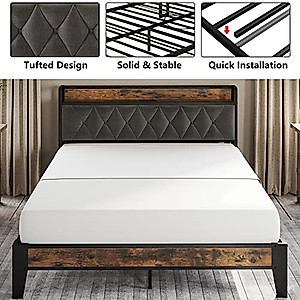 ANCTOR Queen Bed Frame, Storage Headboard with Outlets, Easy to Install, Sturdy and Stable, No Noise, No Box Springs Needed