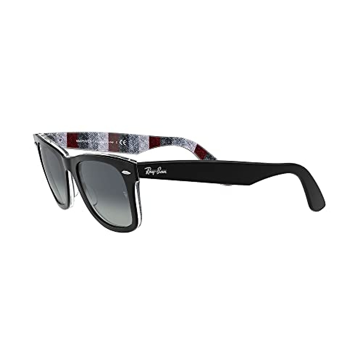 Ray-Ban RB2140 Original Wayfarer Square Sunglasses, Black On Chevron Grey/Burgundy/Light Grey Gradient Blue, 50 mm