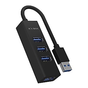 ICY BOX 4 Port USB Hub 3.0 with USB 3.0 Connection Integrated Cable Aluminium Black
