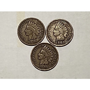 1901 P 1902 1903 Indian Head Pennys Three Consecutive Years All Good or Better Penny Seller Good+