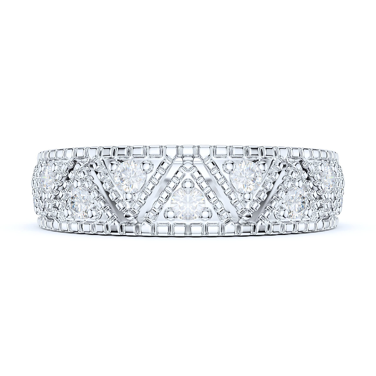 PRSTANI 5.5mm Wide Sterling Silver Vintage Milgrain Simulated Round Brilliant Cut Diamonds Unisex Wedding Ring (5.5)