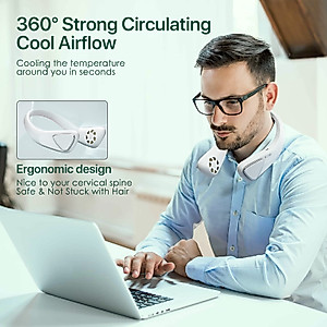 Housmile Neck Fans Portable Rechargeable, Neck Fan 4000 mAh Battery Operated Portable Neck Fan, No Hair Twisting, Leafless, USB Powered Wearable, 3 Speeds for Outdoor Indoor-White