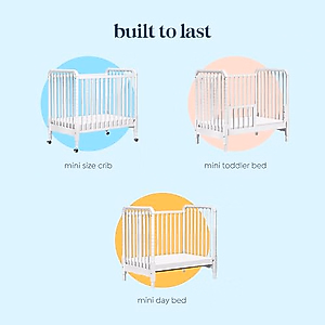 DaVinci Jenny Lind 3-in-1 Convertible Mini Crib in White, Removable Wheels, Greenguard Gold Certified