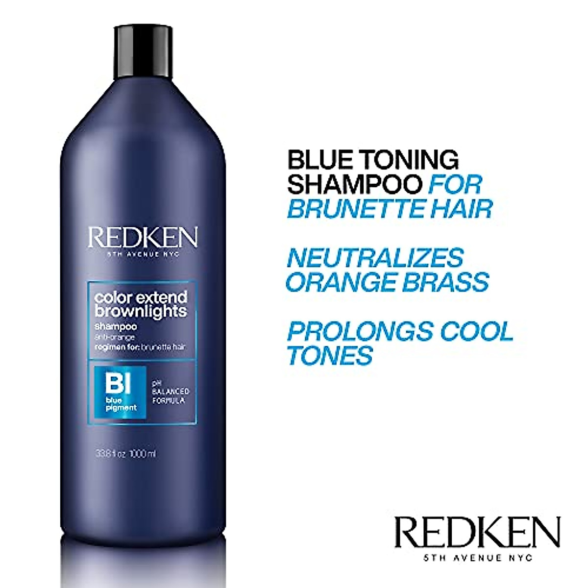 Redken Color Extend Brownlights Blue Toning Shampoo | For Natural & Color-Treated Brunettes | Neutralizes Brass In Brown Hair | Sulfate-Free | 33.8 Fl Oz