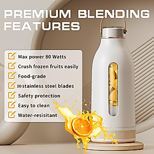 Estivation Portable Blender,80watt Personal Blender Shakes Smoothies.Durable Stainless Steel Blades Powerful Blending Performance 18 Oz Mini Blender USB Rechargeable Type-C Travel Picnic Office