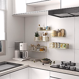 CRUGLA Gold Floating Shelves Wall Mounted Set of 5, Hanging Storage Floating Shelf for Bathroom, Kitchen, Bedroom, Living Room