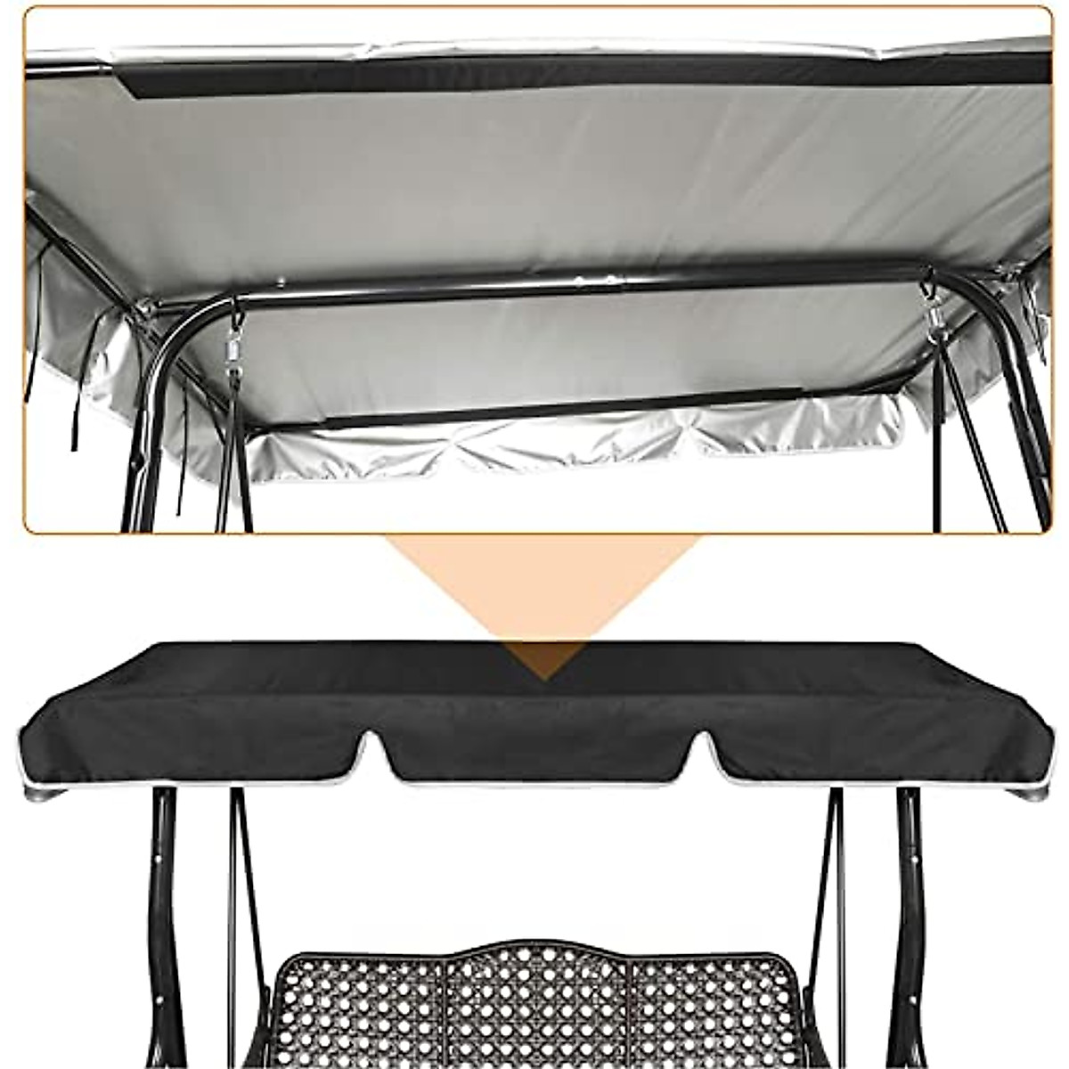 BTURYT Outdoor Sunproof Patio Swings with Canopy 210D Oxford Fabric,Patio Swing Canopy Waterproof Top Cover,Replacement Canopy Cover for 2/3-Seater-Swing-(top Cover + Chair Cover)