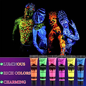 WYBLZPXZ 6 Pcs Glow in Dark Face Body Paint,Black Light Glow Makeup Set Neon Fluorescent,Glow Blacklight Body Face Paint Set Face Painting for Music Festivals Party Halloween