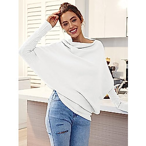 LILLUSORY Womens 2023 Fall Long Batwing Sleeve Off Shoulder Tunic Tops Oversized Crewneck Lightweight Slouchy Pullover Sweaters White