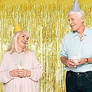 3Pcs Gold Metallic Tinsel Foil Fringe Curtains,3.2ft*8ft Gold Photo Booth Backdrop Streamer,Photo Booth Props,for Party Door Wall Curtains Bachelorette Birthday, Christmas,New Year Decorations