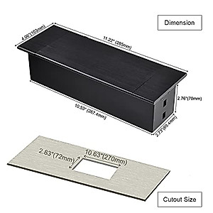 Brush Connectivity Box Conference Table Power Box with 3 Power Socket+ 1 USB-A and Type C Charger+1 CAT6+ 1 USB-C Data(Black) (Flip up)