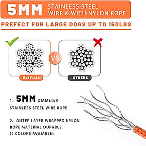HaiYUAN Dog Tie Out Cable 10/15/20/30FT Dog Run Cable Orange/Grey Tie Out Cable for Dogs with Reflects Light Dog Cable for Large Dogs Heavy Duty for Outside Hold Large Dogs Up to 100LBS