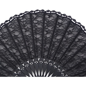 Womens Multi Color Handmade Cotton Lace Folding Hand Fan (Black-A) (Black-a)