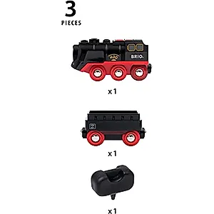 Brio World 33884 Battery-Operated Steaming Train | Toy Train with Light and Steam Effects for Kids Age 3 and Up, Black
