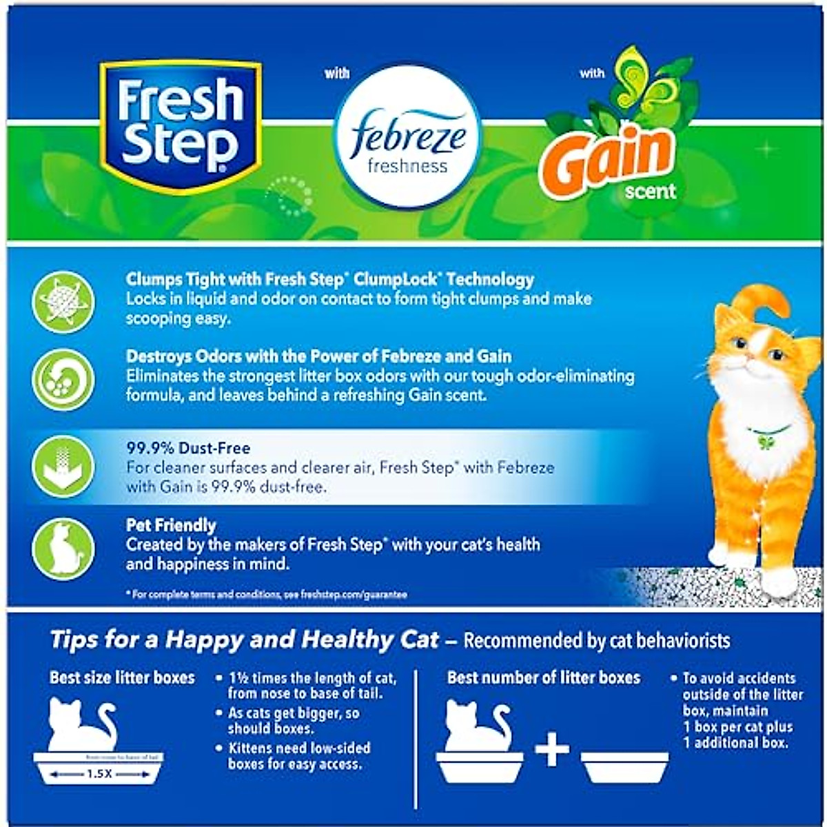 Fresh Step Clumping Cat Litter with Febreze Gain Scent, Long Lasting Odor Control Kitty Litter with Activated Charcoal, Low Dust Formula, 14 lb