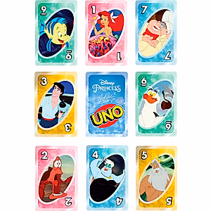 Mattel Games UNO Disney Princess The Little Mermaid Card Game for Family Night Featuring Movie Themed Graphics for 2-10 Players