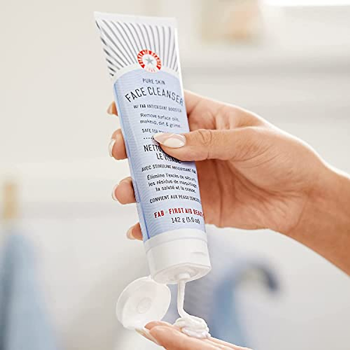 First Aid Beauty Pure Skin Face Cleanser Bundle – Sensitive Skin Gentle Cleanser – Classic 5 oz Tube + Bonus 1 oz Travel Size